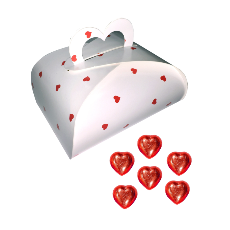Mini Valentine Box With Handle Filled With 12 Foil Wrapped Hearts (15 ...